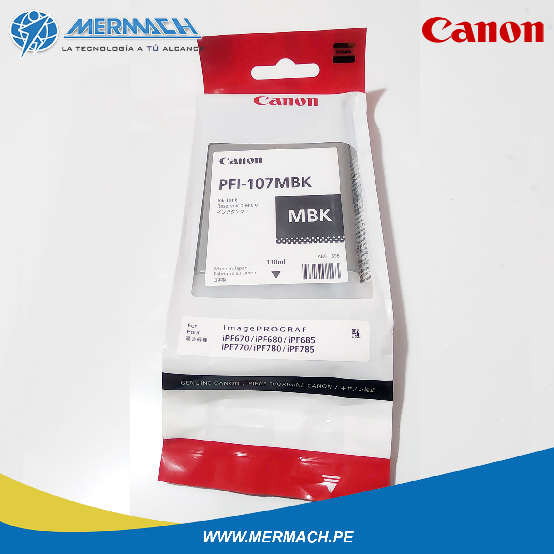 TANQUE DE TINTA CANON PFI-107MBK MATTE BLACK 130ML IPF670/IPF680/IPF685/IPF770